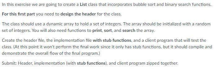 Solved In this exercise we are going to create a List class | Chegg.com