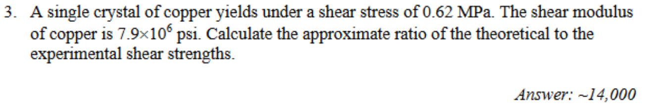 Solved 3. A single crystal of copper yields under a shear | Chegg.com