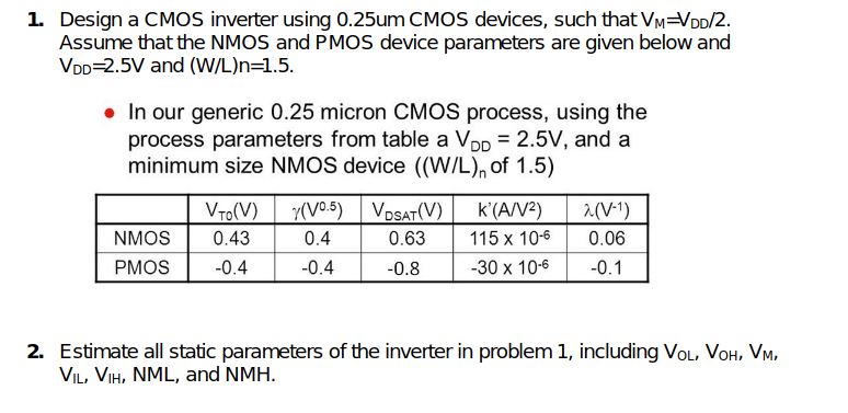 Solved Design a CMOS inverter using 0.25um CMOS devices, | Chegg.com
