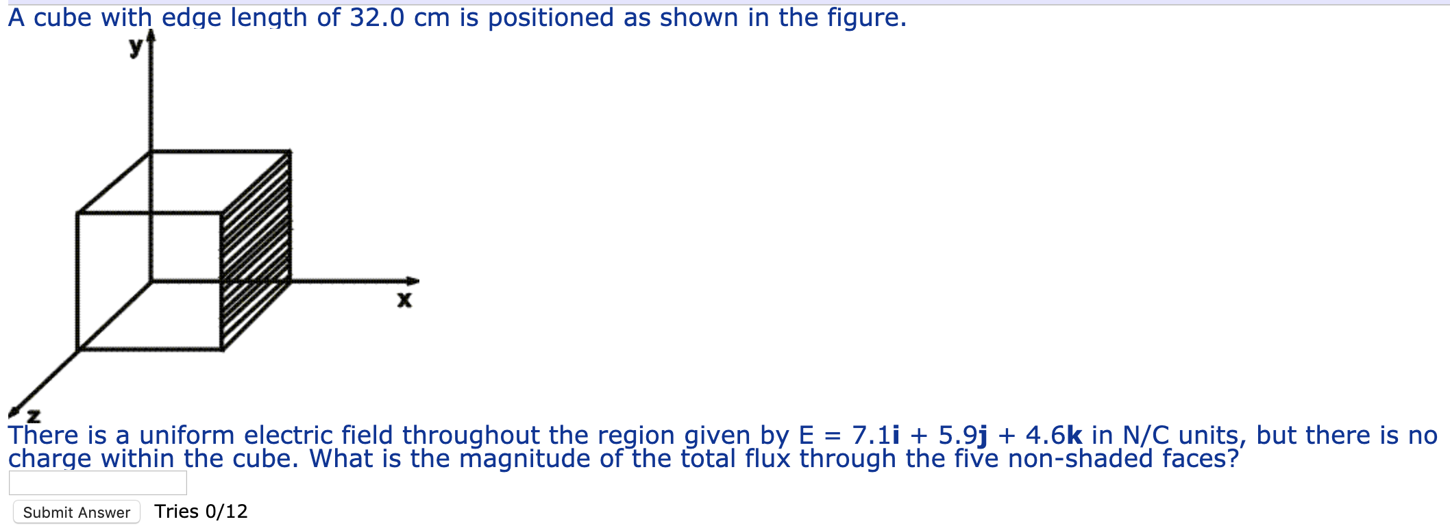 Solved A cube with edge length of 32.0 cm is positioned as | Chegg.com