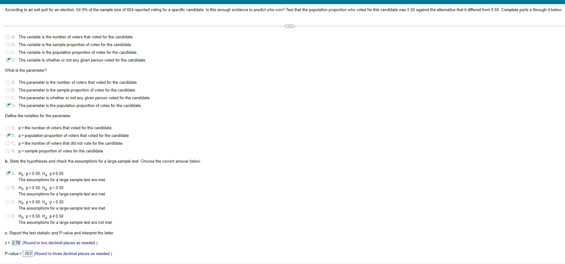 Solved According to an exit poll for an election, 54.9% of | Chegg.com
