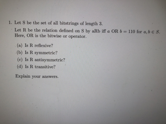 Solved 1. Let S be the set of all bitstrings of length 3 Let | Chegg.com