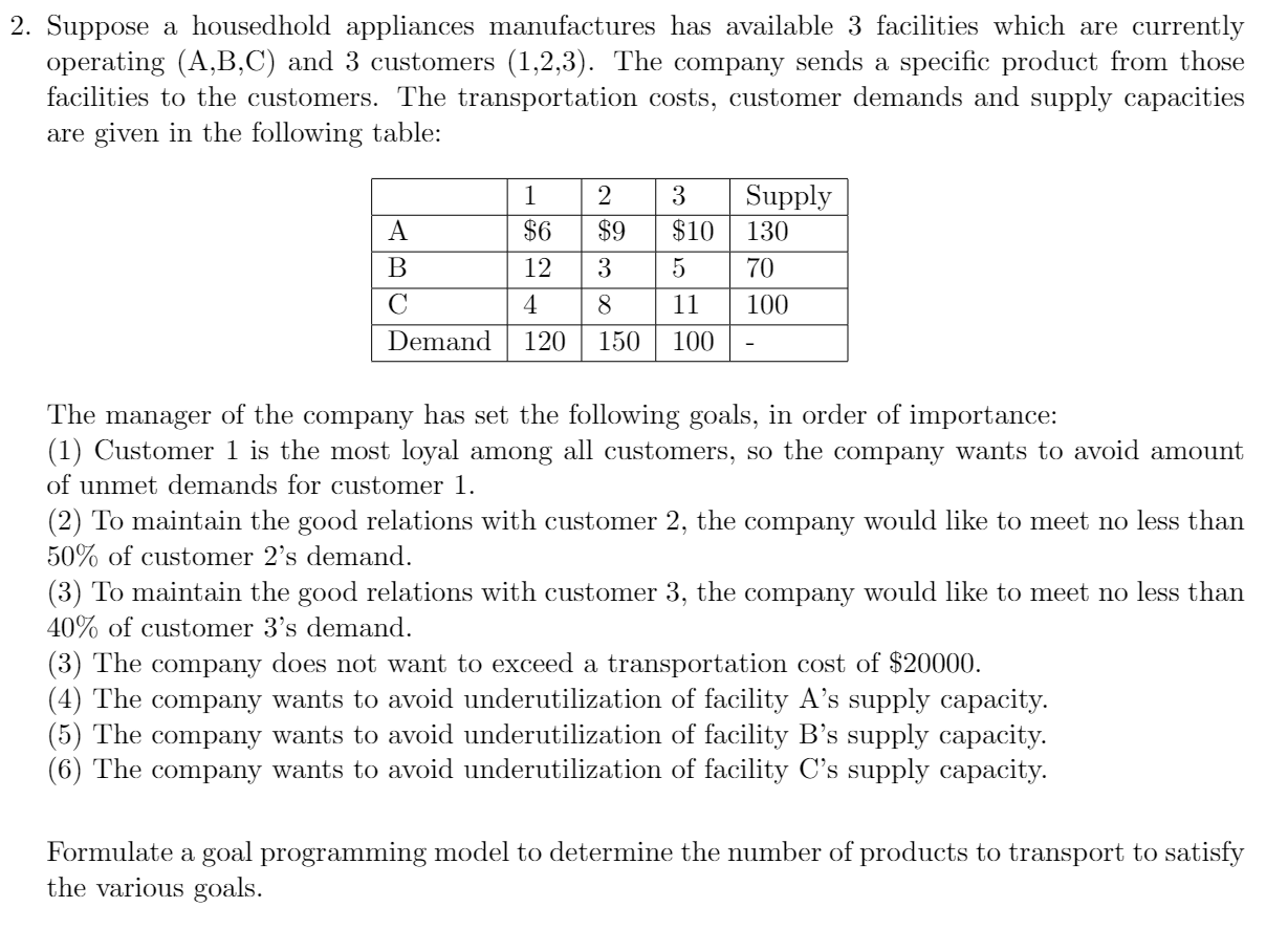 Solved 2. Suppose a housedhold appliances manufactures has | Chegg.com