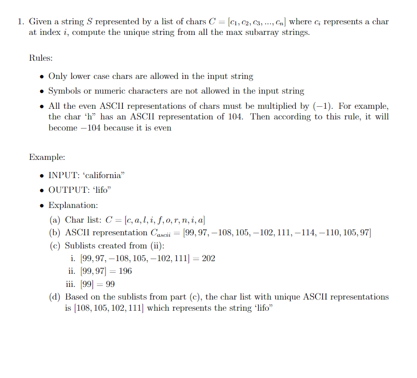 Solved Given a string S represented by a list of chars | Chegg.com