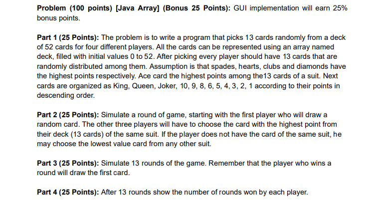 Solved Problem (100 points) [Java Array] (Bonus 25 Points): | Chegg.com