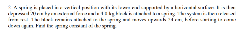 Solved 2. A spring is placed in a vertical position with its | Chegg.com
