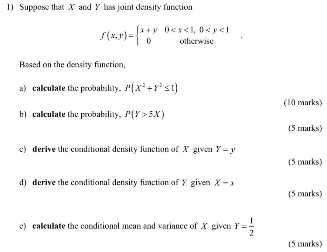 Solved 1) Suppose that X and Y has joint density function | Chegg.com