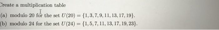 Solved reate a multiplication table (a) modulo 20 for the | Chegg.com