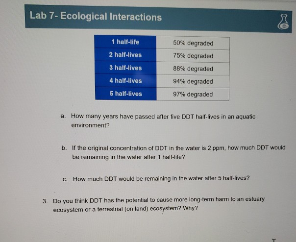 Solved Lab 7- Ecological Interactions 1 half-life 2 | Chegg.com