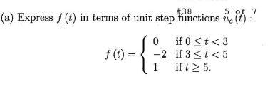 Solved (a) Express f(t) in terms of unit step functions | Chegg.com