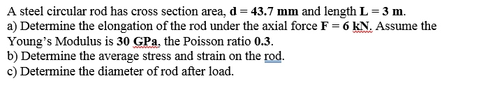 Solved A steel circular rod has cross section area, d = 43.7 | Chegg.com