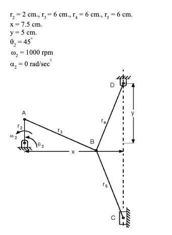 Solved For the linkage below, determine VA,VB, VC, ω3, ω4, | Chegg.com