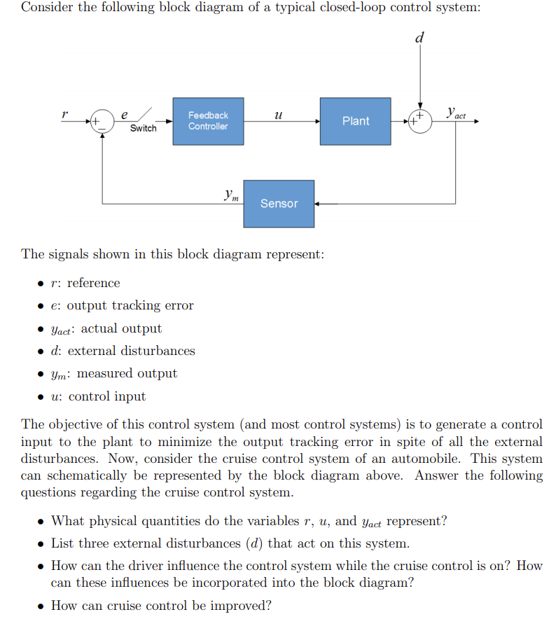 Consider the following block diagram of a typical | Chegg.com