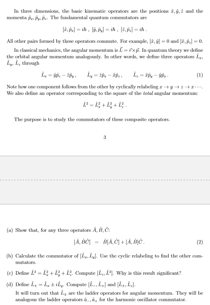Solved In three dimensions, the basic kinematic operators | Chegg.com