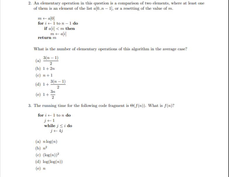 Solved 2. An elementary operation in this question is a | Chegg.com