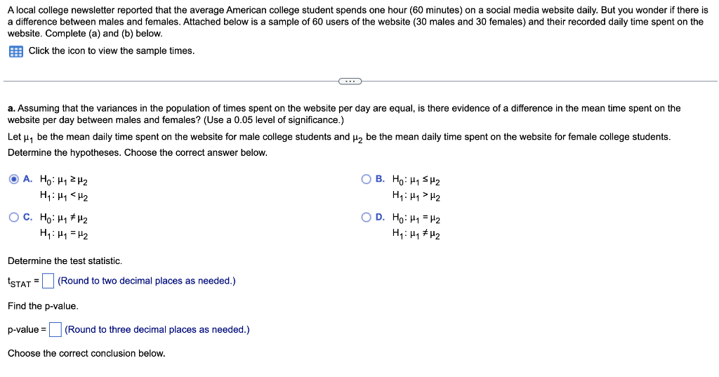 Solved A local college newsletter reported that the average | Chegg.com