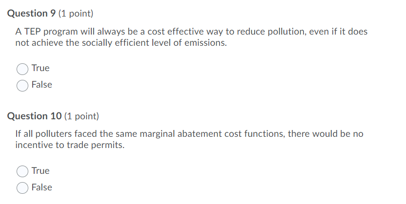 Solved Question 9 (1 point) A TEP program will always be a | Chegg.com
