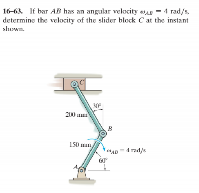 Solved 16-63. If bar AB has an angular velocity ωAB=4rad/s, | Chegg.com