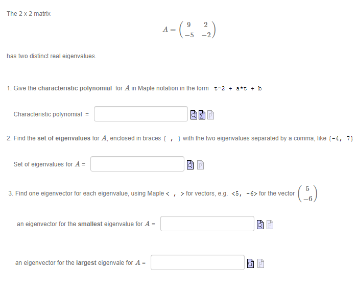 Solved The 2 x 2 matrix - ( 2) 5 has two distinct real | Chegg.com