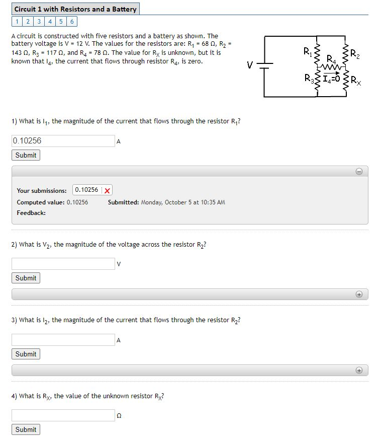 Solved Circuit 1 with Resistors and a Battery 1 2 3 4 5 6 A | Chegg.com