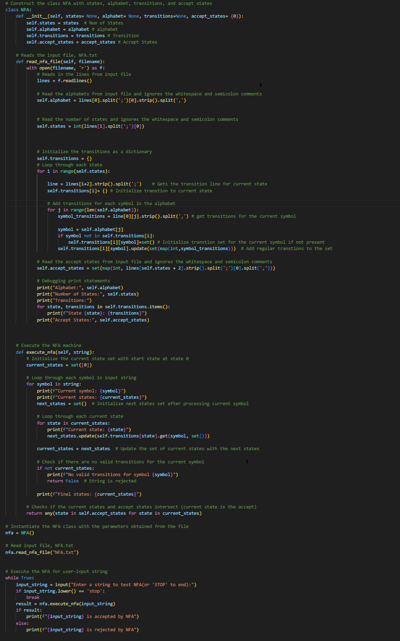 Solved NFA Python Implementation: I need help getting string | Chegg.com