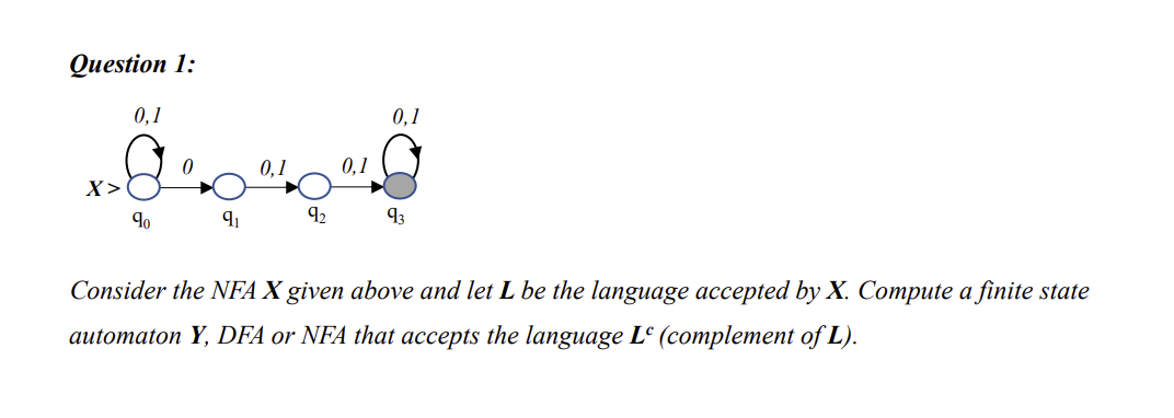 Solved Question 1: Consider the NFA X given above and let L | Chegg.com