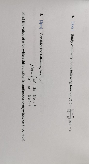 Solved 4. [3pts] Study continuity of the following function | Chegg.com