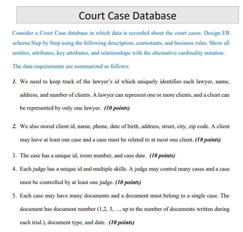 Solved Consider a Court Case database in which data is | Chegg.com