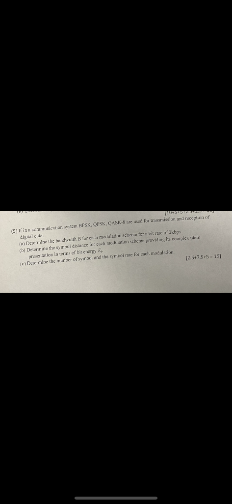 Solved (5) If in a communication system BPSK, QPSK, QASK-8 | Chegg.com