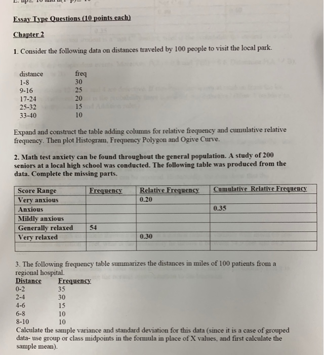 Solved Chapter 2 1. Consider the following data on distances | Chegg.com