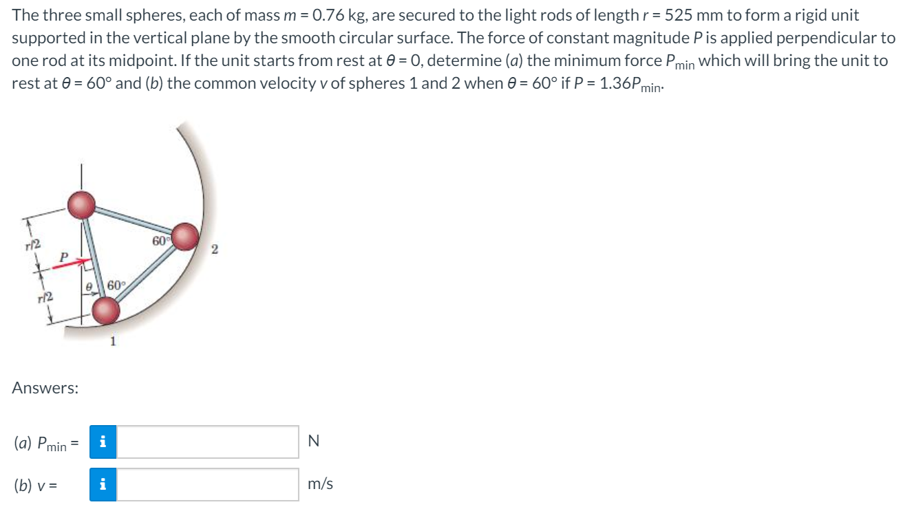 Solved The three small spheres, each of mass m = 0.76 kg, | Chegg.com