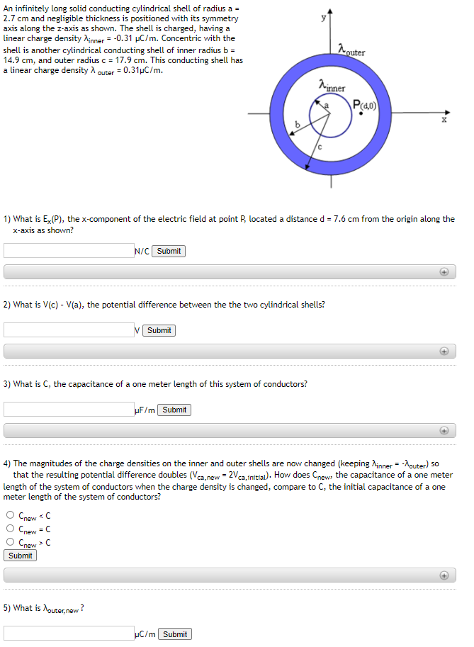 Solved An infinitely long solid conducting cylindrical shell | Chegg.com