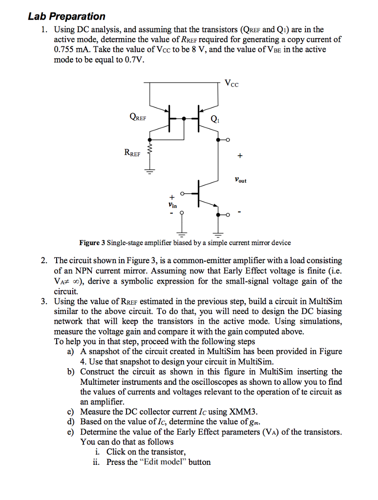 Solved Lab Preparation 1. Using DC analysis, and assuming | Chegg.com