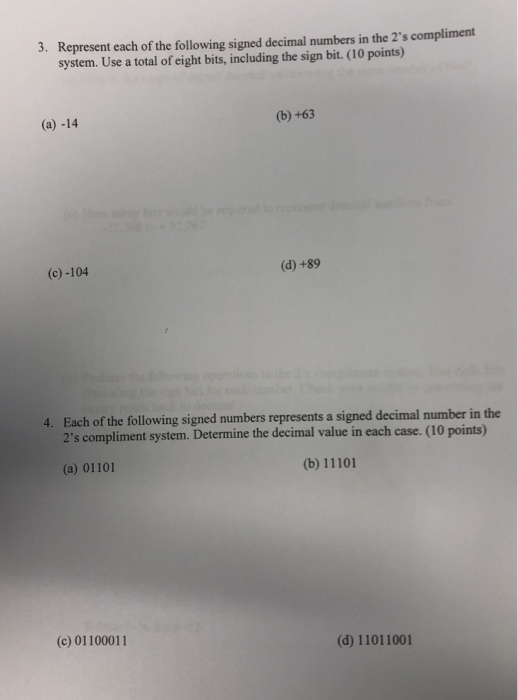 Solved Represent each of the following signed decimal | Chegg.com