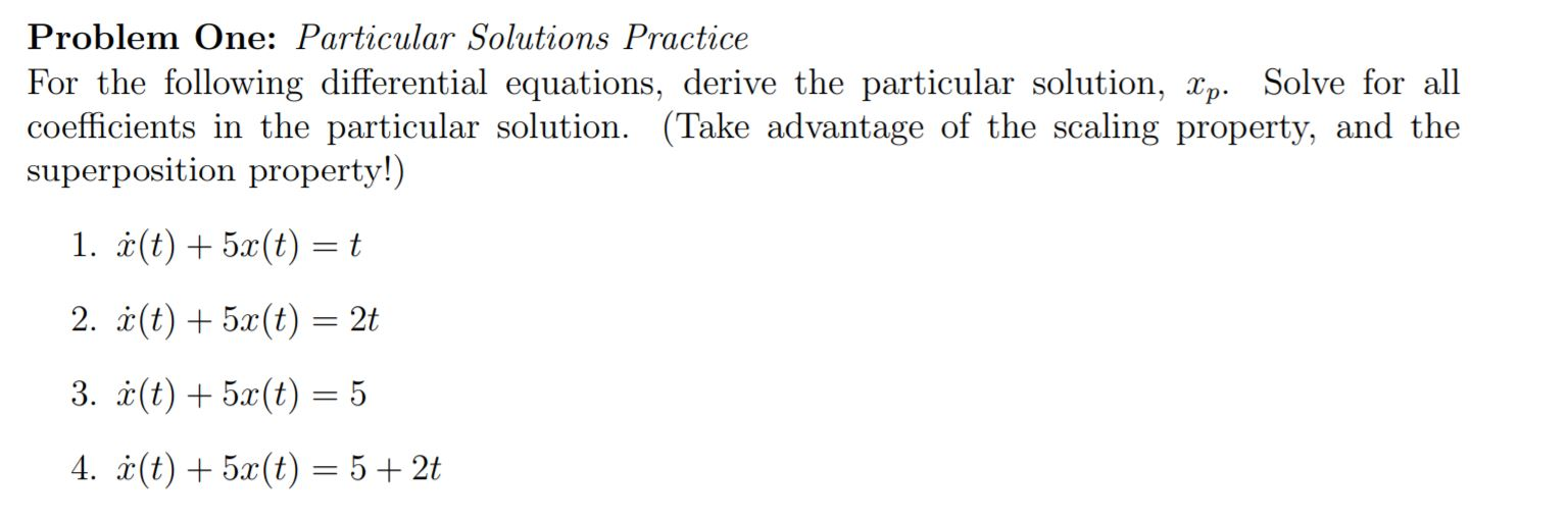 Solved Problem One: Particular Solutions Practice For the | Chegg.com