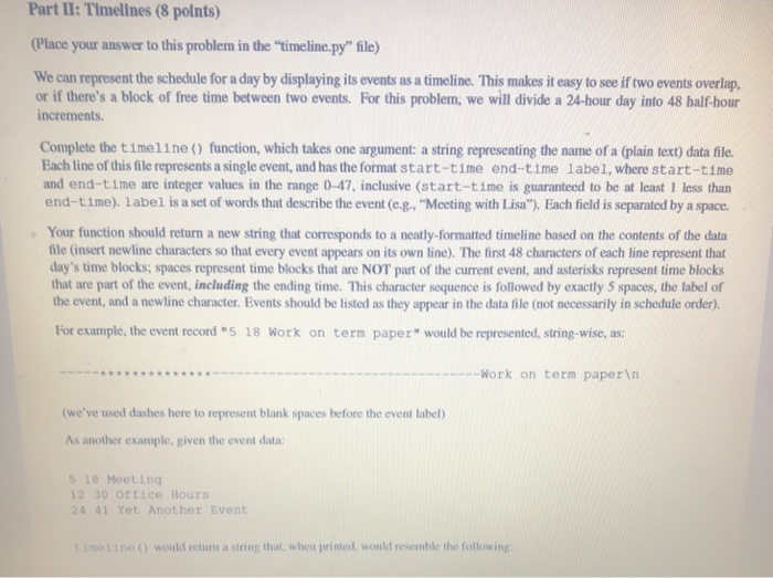 Solved Part II: Timelines (8 points) (Place your answer to | Chegg.com