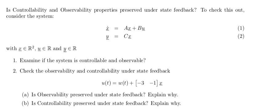 Solved Is Controllability and Observability properties | Chegg.com