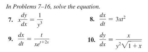 Solved 3xt? In Problems 7-16, solve the equation. dy 1 dx 7. | Chegg.com