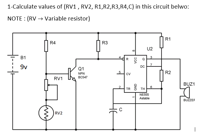 Solved 1-Calculate values of (RV1, RV2, R1,R2,R3,R4,C) in | Chegg.com
