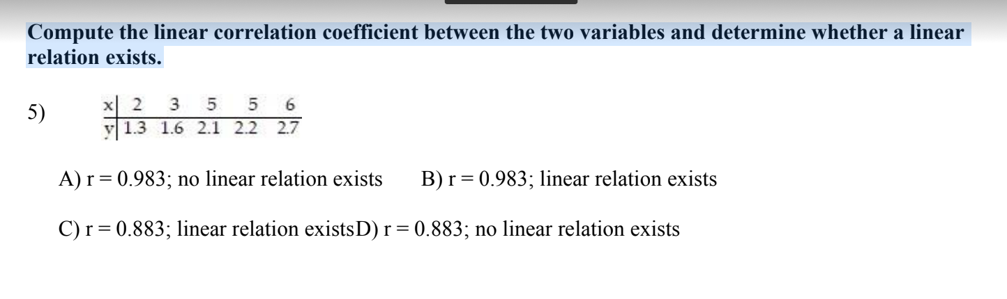 Solved Compute the linear correlation coefficient between | Chegg.com