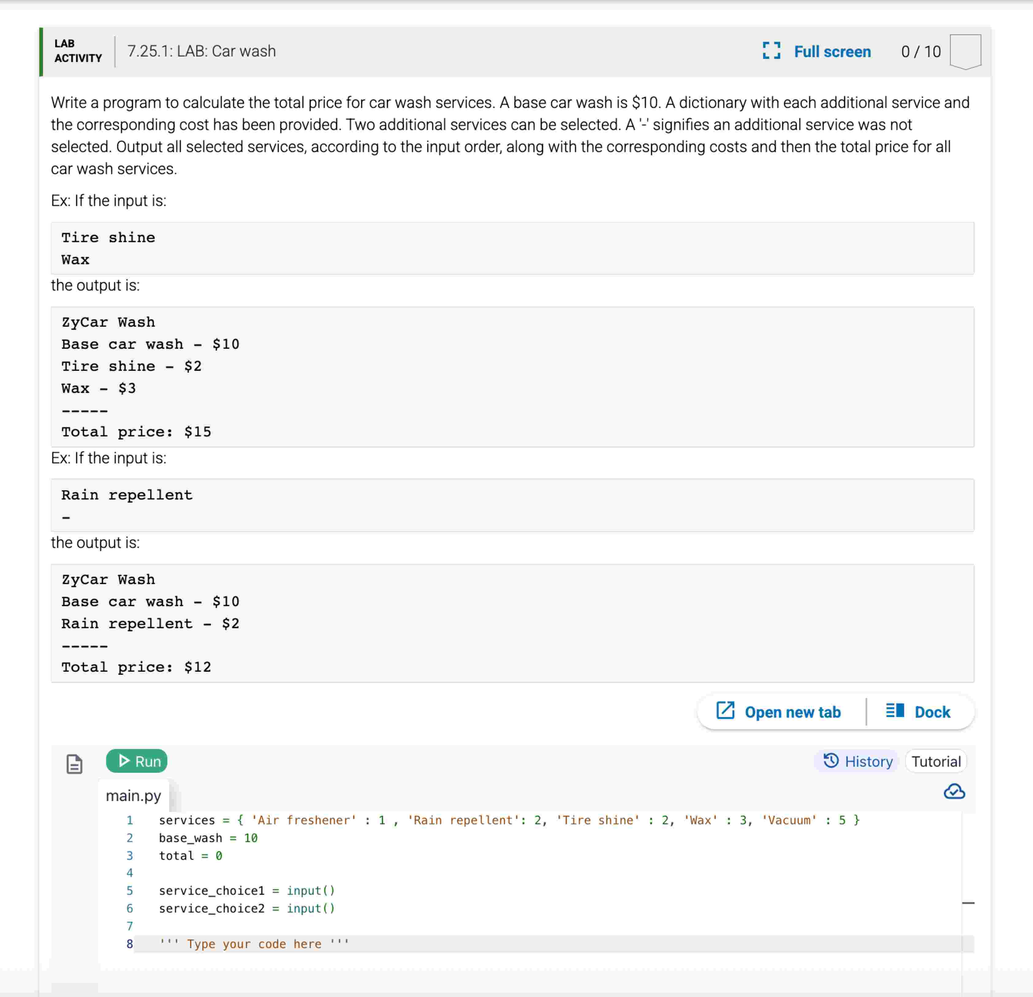Write a program to calculate the total price for car | Chegg.com