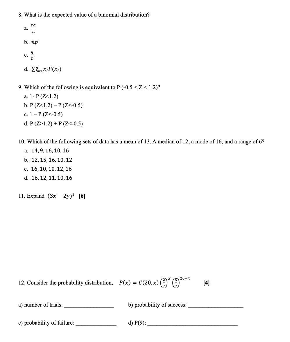 Solved 8. What is the expected value of a binomial | Chegg.com
