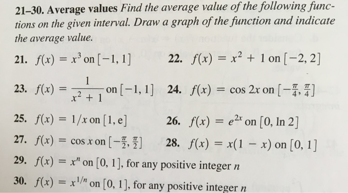 Solved Average values Find the average value the following | Chegg.com