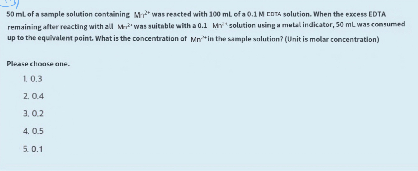 Solved 50 mL of a sample solution containing Mn2+ was | Chegg.com