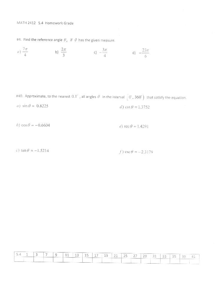 Solved MATH 2412 5.4 Homework Grade #4. Find the reference | Chegg.com