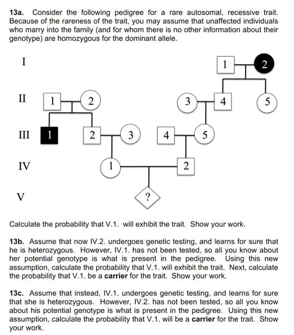 Solved 13a. ﻿Consider the following pedigree for a rare | Chegg.com