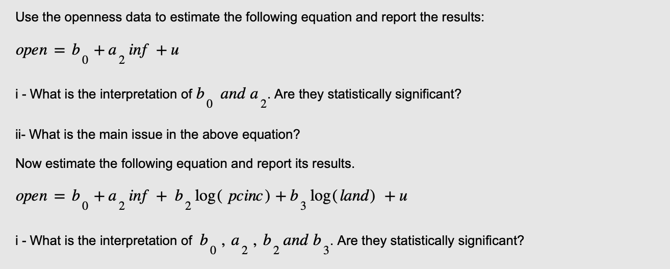 Use the openness data to estimate the following | Chegg.com