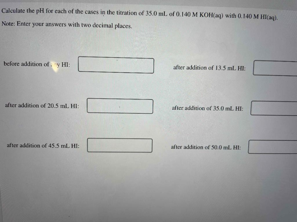 Solved Calculate the pH for each of the cases in the | Chegg.com