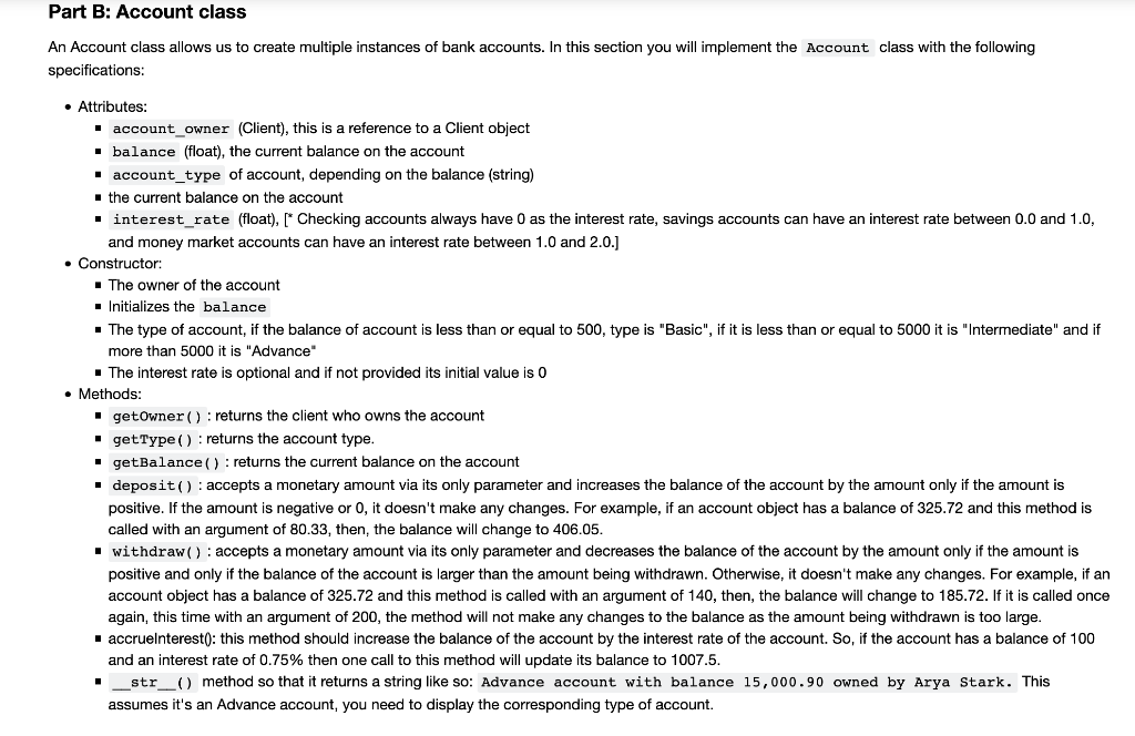 Solved Part B: Account class An Account class allows us to | Chegg.com