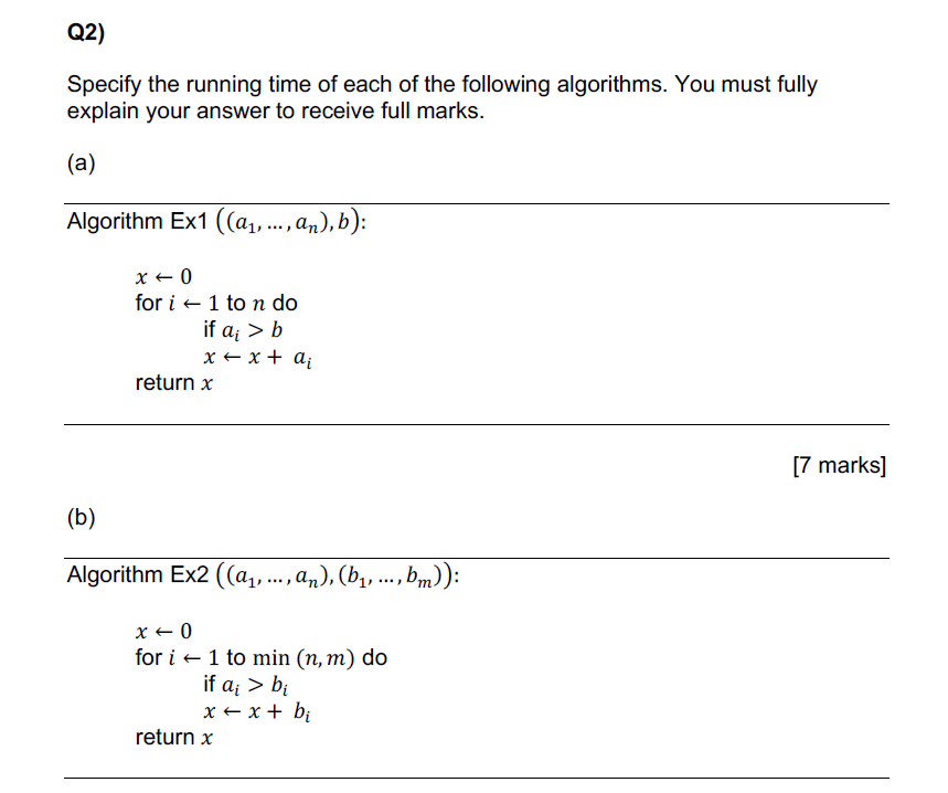 Solved Q2) Specify the running time of each of the following | Chegg.com